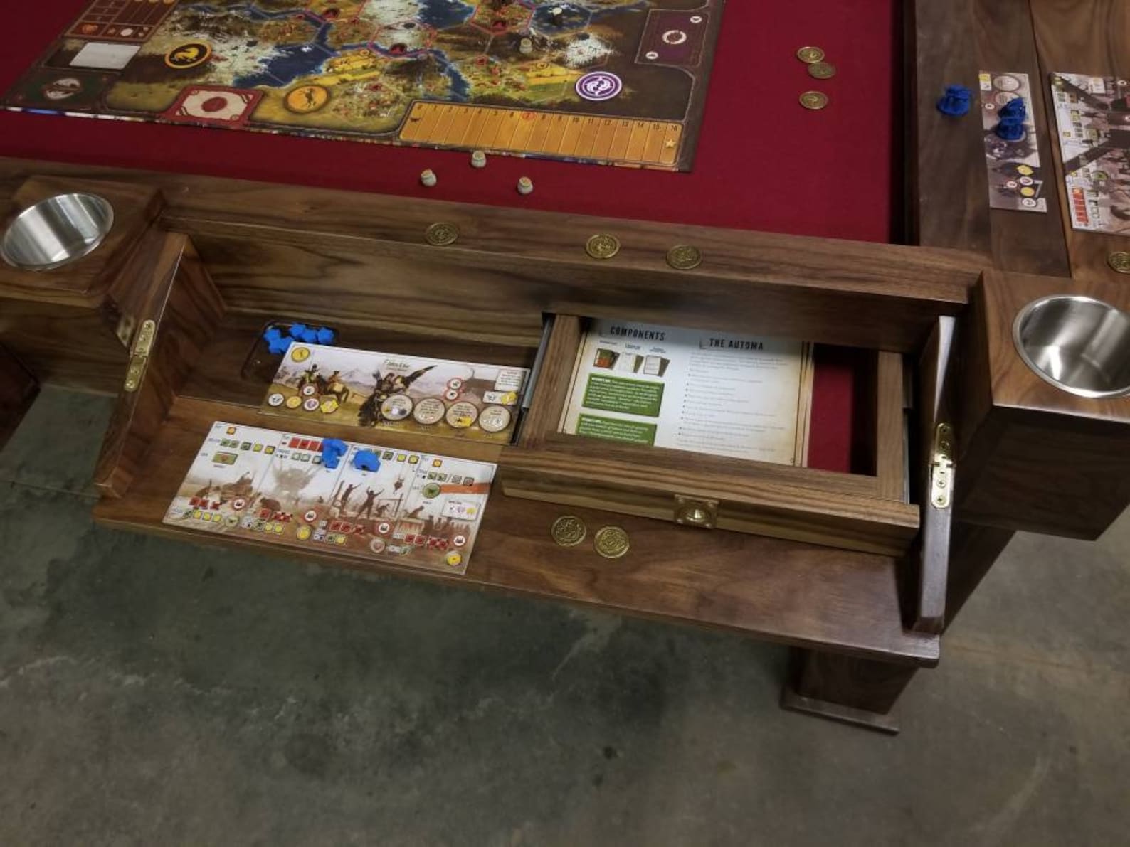 8 player Walnut Board Game Table w/ drawers lights top and | Etsy