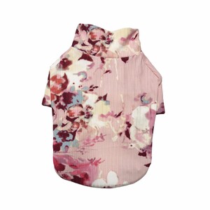 Pink, Floral Print, Rib Knit Mock Neck Top, Dog Top, Dog Clothing, Dog ...