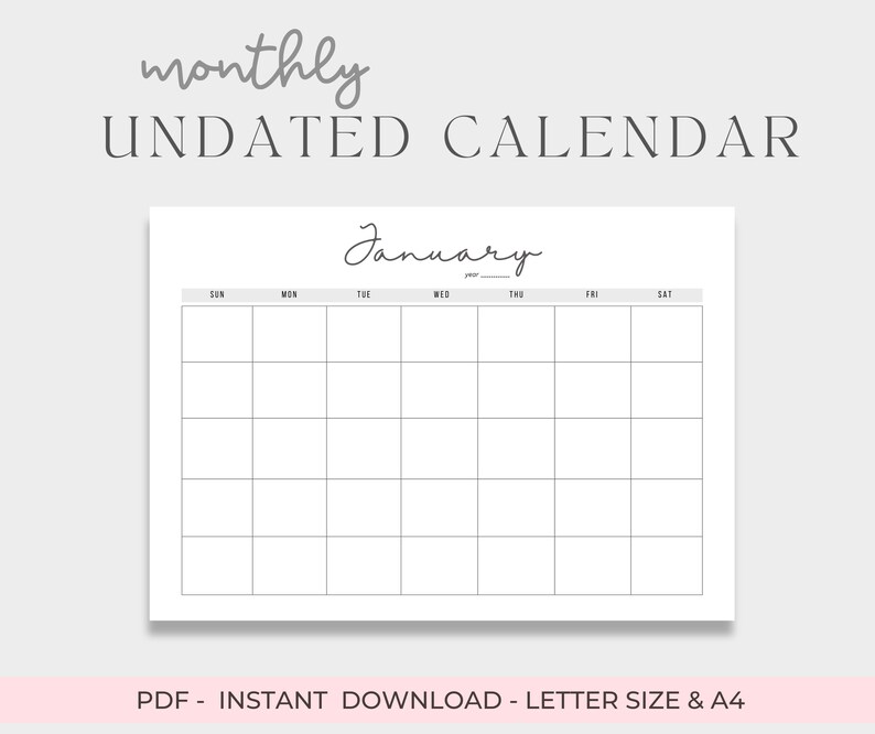 Monthly Blank Calendar Sunday Start , Undated Monthly Printable ...