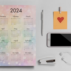2024 Rainbow Calendar Digital Printable 2024 Calendar - Etsy