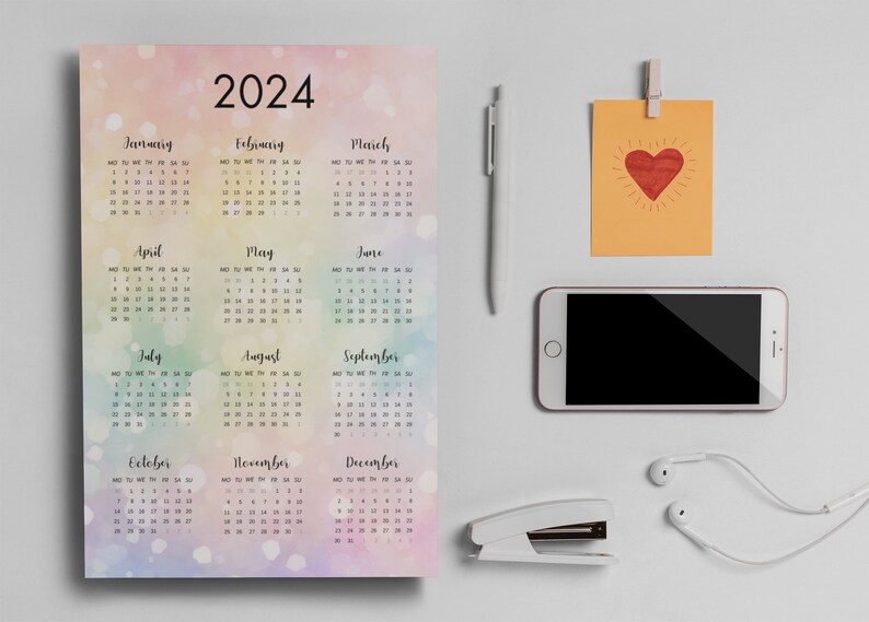 2024 Rainbow Calendar Digital Printable 2024 Calendar - Etsy