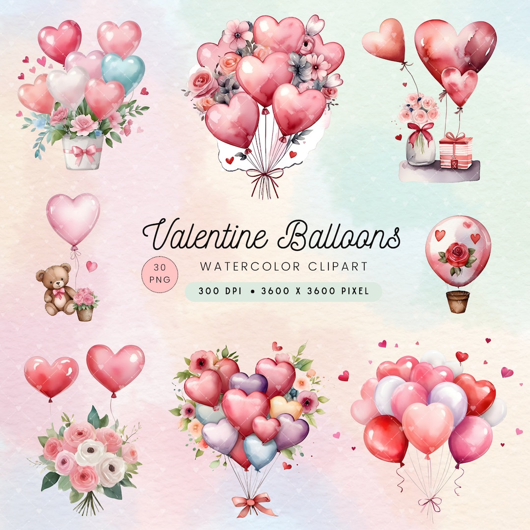 Heart Shaped Balloons Clipart, Valentines Flowers and Balloons Clipart ...