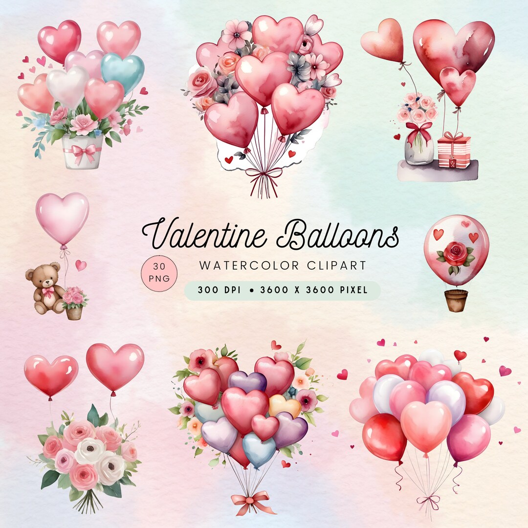Heart Shaped Balloons Clipart, Valentines Flowers and Balloons Clipart ...