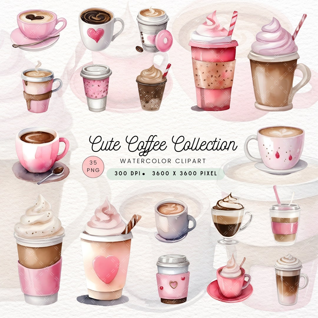 Cute Coffee Clipart Collection, Valentine Watercolor Coffee Clipart ...