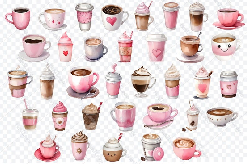 Cute Coffee Clipart Collection, Valentine Watercolor Coffee Clipart ...