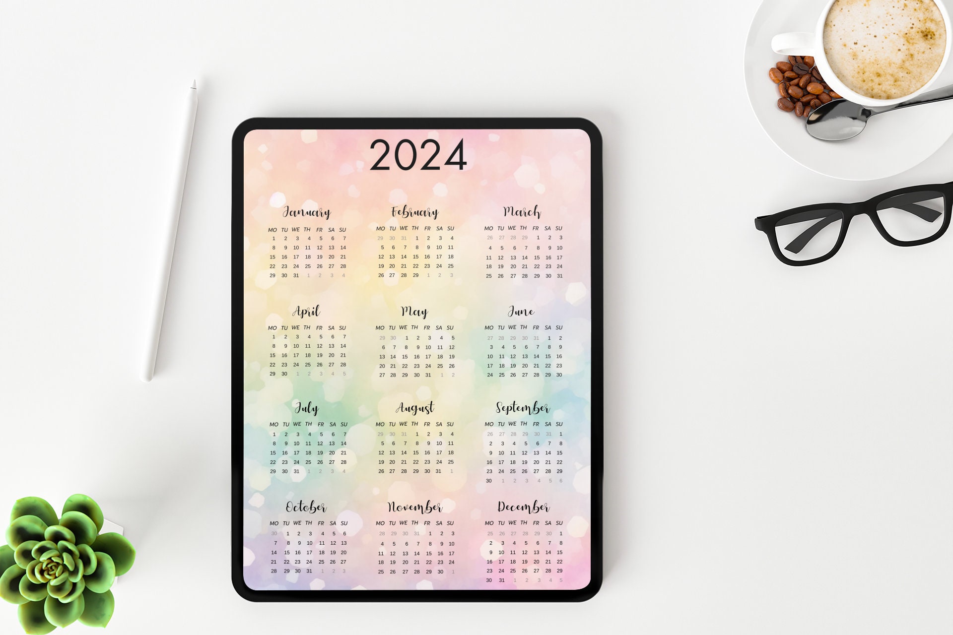 2024 Rainbow Calendar Digital Printable 2024 Calendar - Etsy