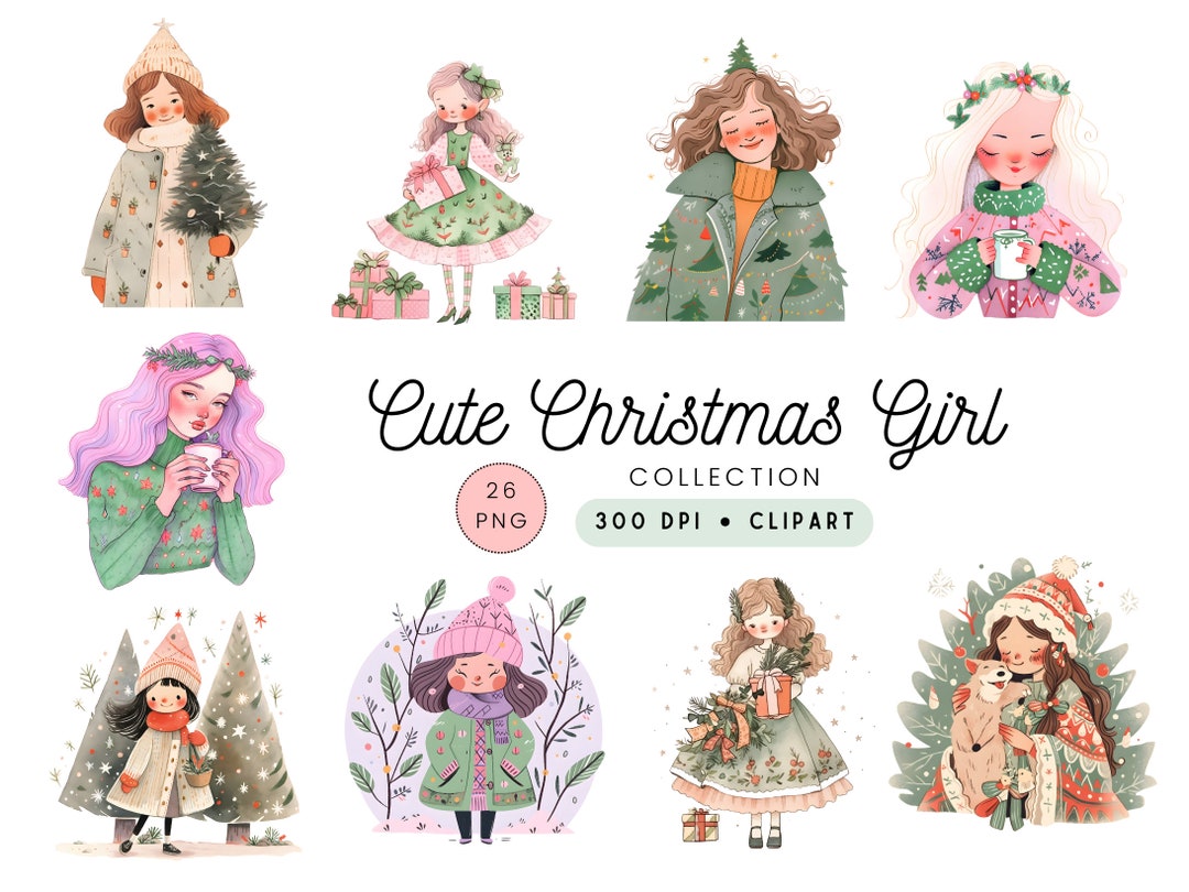 Cute Christmas Girl Collection Clipart, PNG Cute Christmas Girl Clipart ...