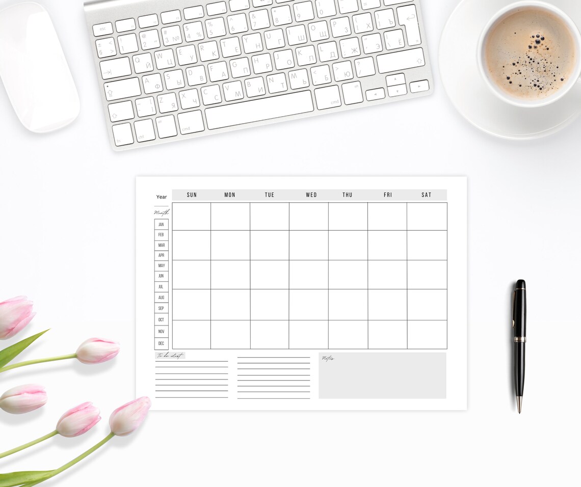 Blank Monthly Calendar Printable: Undated, Multiple Colors (letter & A4 ...