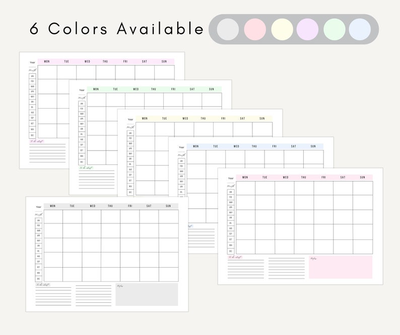 Blank Monthly Calendar Printable, Digital Blank Calendar, Undated Blank ...