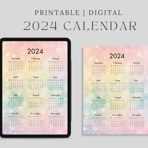 2024 Rainbow Calendar Digital Printable 2024 Calendar - Etsy