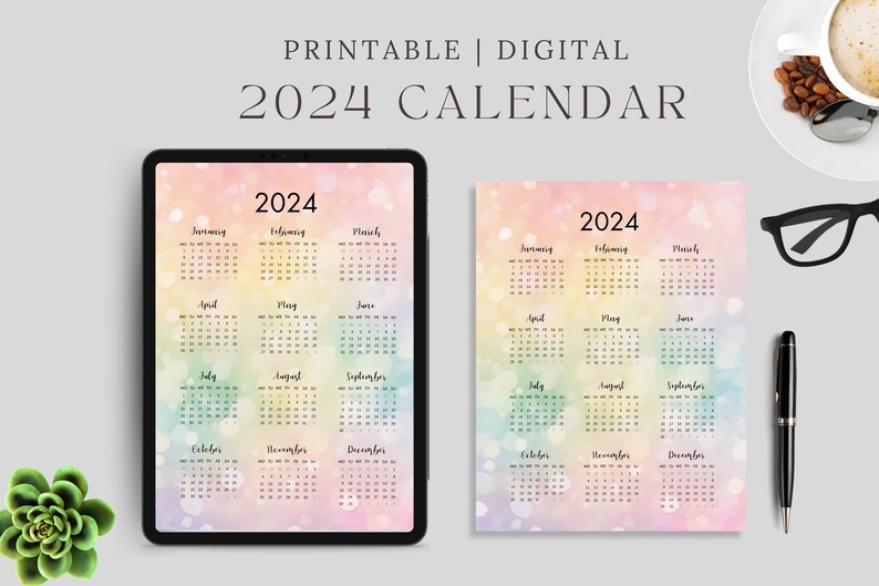2024 Rainbow Calendar Digital Printable 2024 Calendar - Etsy