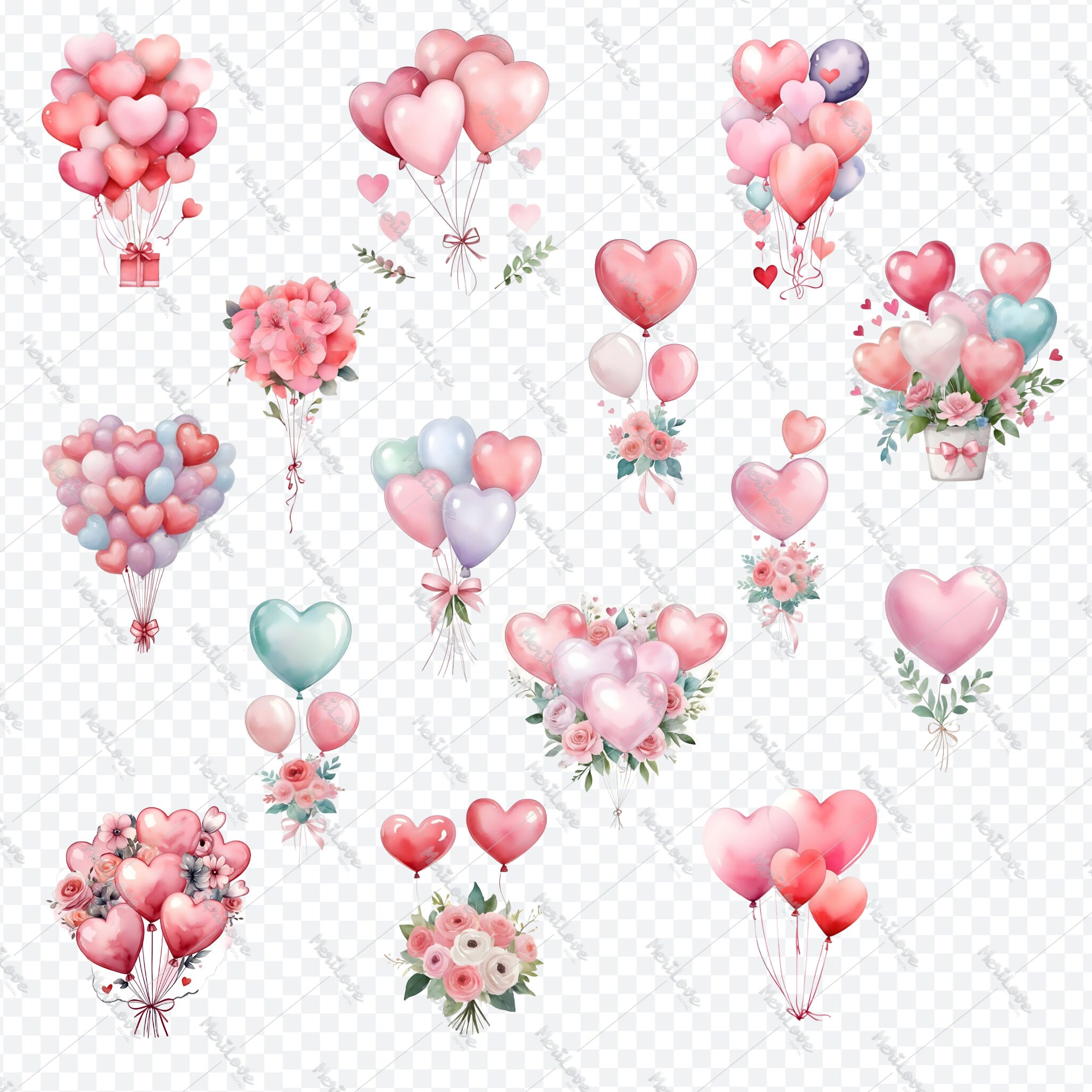 Heart Shaped Balloons Clipart, Valentines Flowers and Balloons Clipart ...