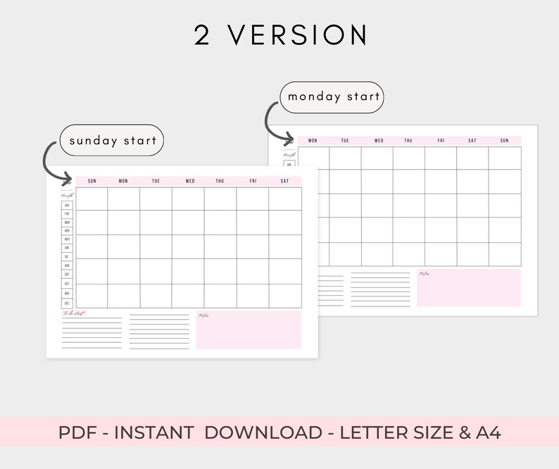 Blank Monthly Calendar Printable, Digital Blank Calendar, Undated Blank ...