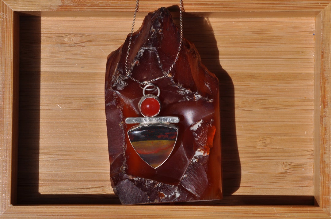 Carnelian and Petrified Wood Bezel Set in Sterling Silver - Etsy