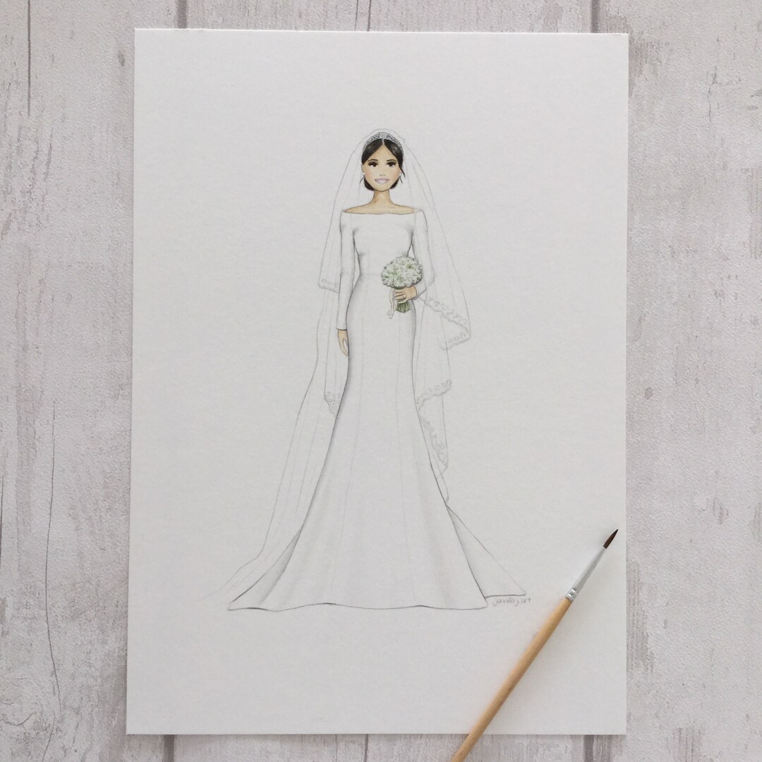 CUSTOM Bridal Bride Wedding Dress Portrait Sketch Drawing Illustration ...