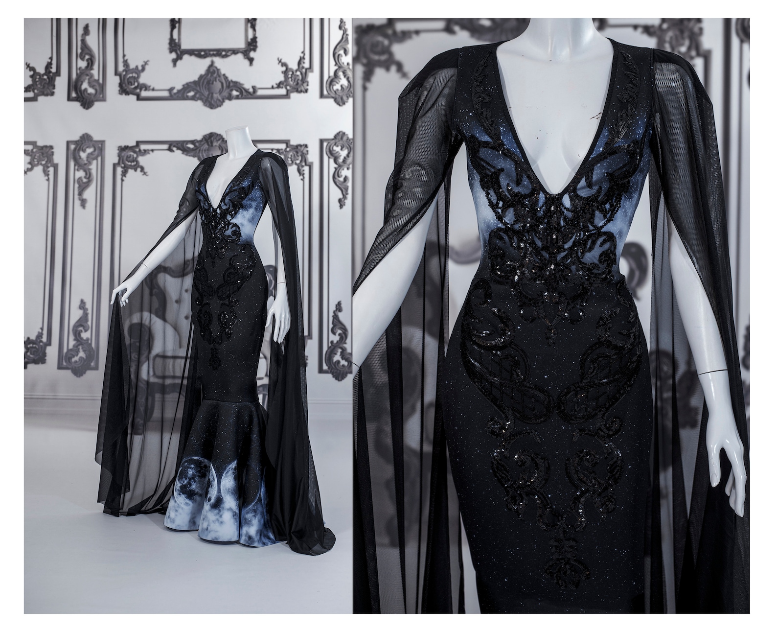 Black Lace Moon Phases Gown - Etsy