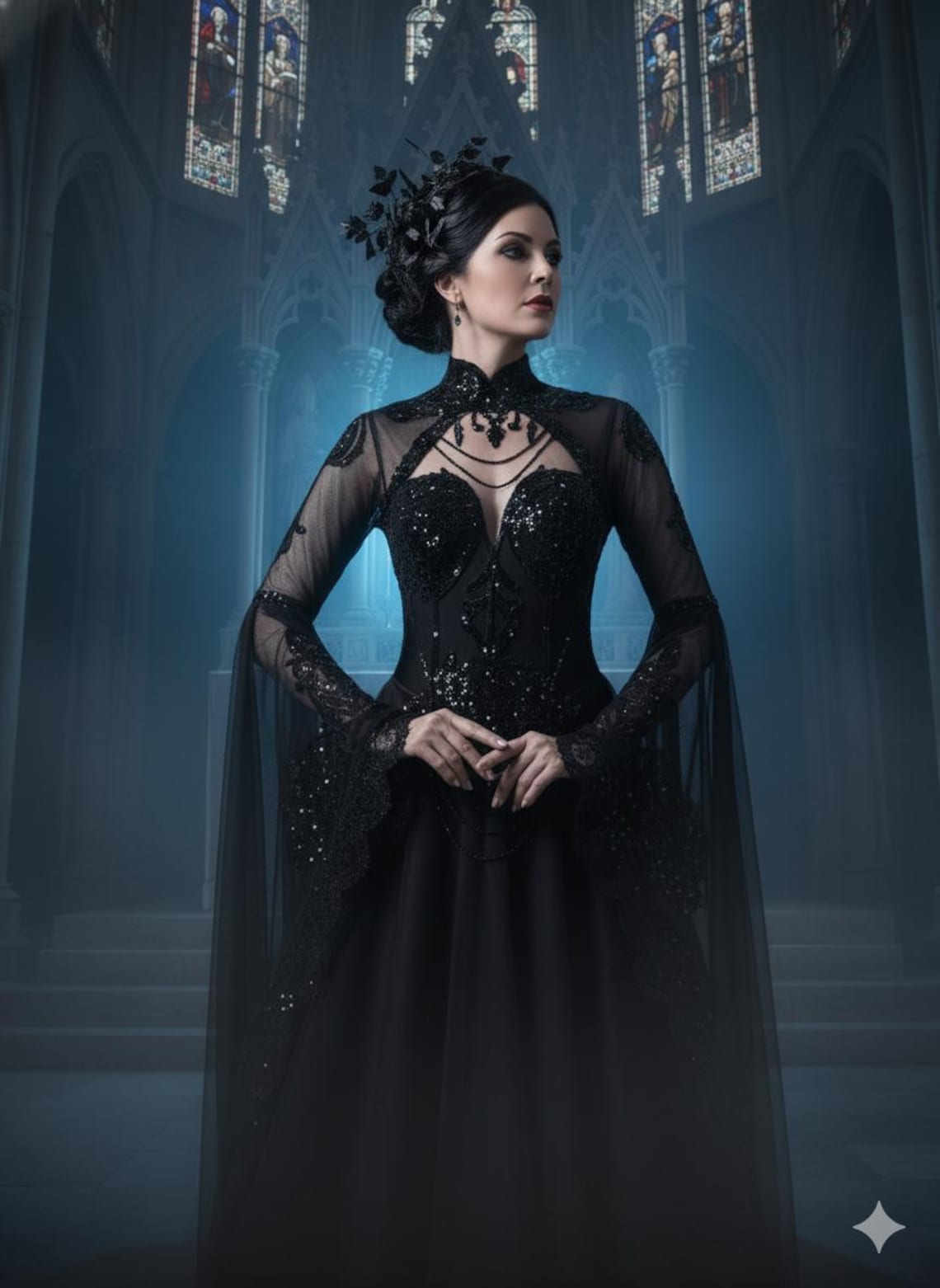 Noctis Divina – Custom Gothic Black Lace DDP Wedding Dress • Dramatic ...