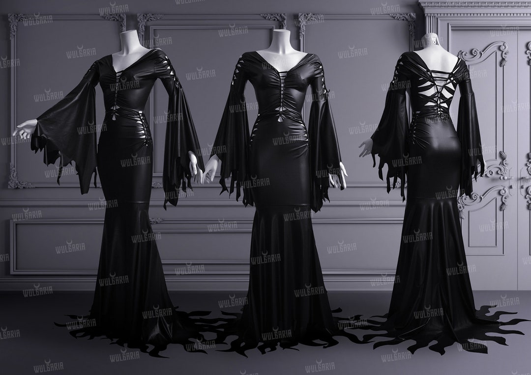 Black Gothic Wedding Dress With Tattered Sleeves and Lace-up Back ...