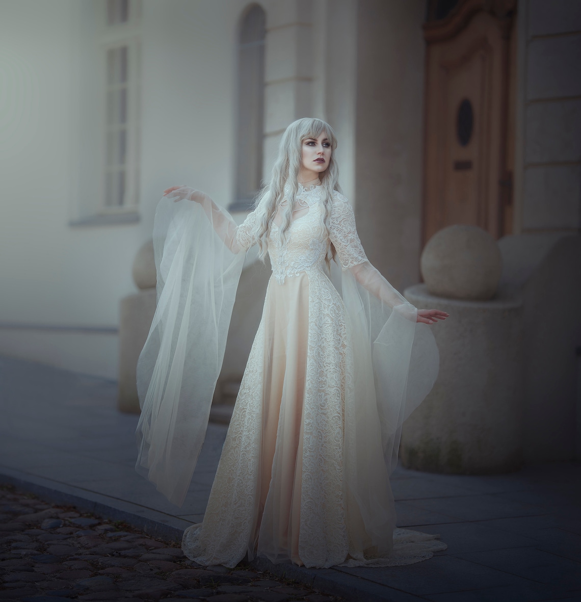 Elven Wedding Dress Fantasy Medieval Baroque Beads Stones Gothic ...