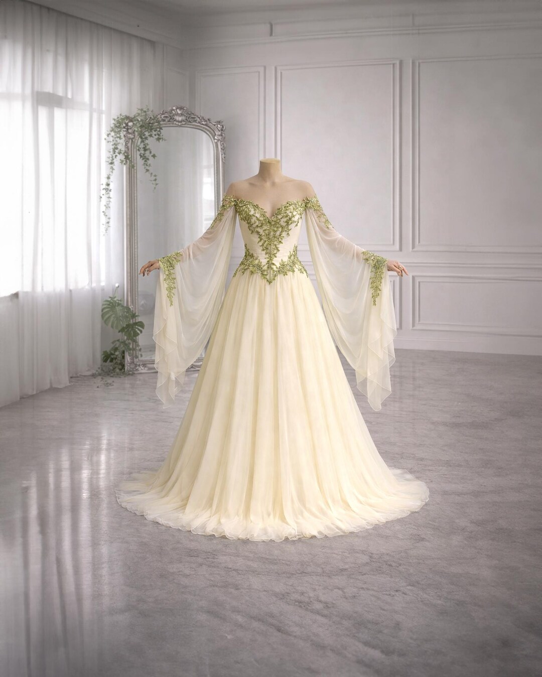 Viridia Shire Olive Green Bridal Gown Preorder Fantasy Wedding Dress ...
