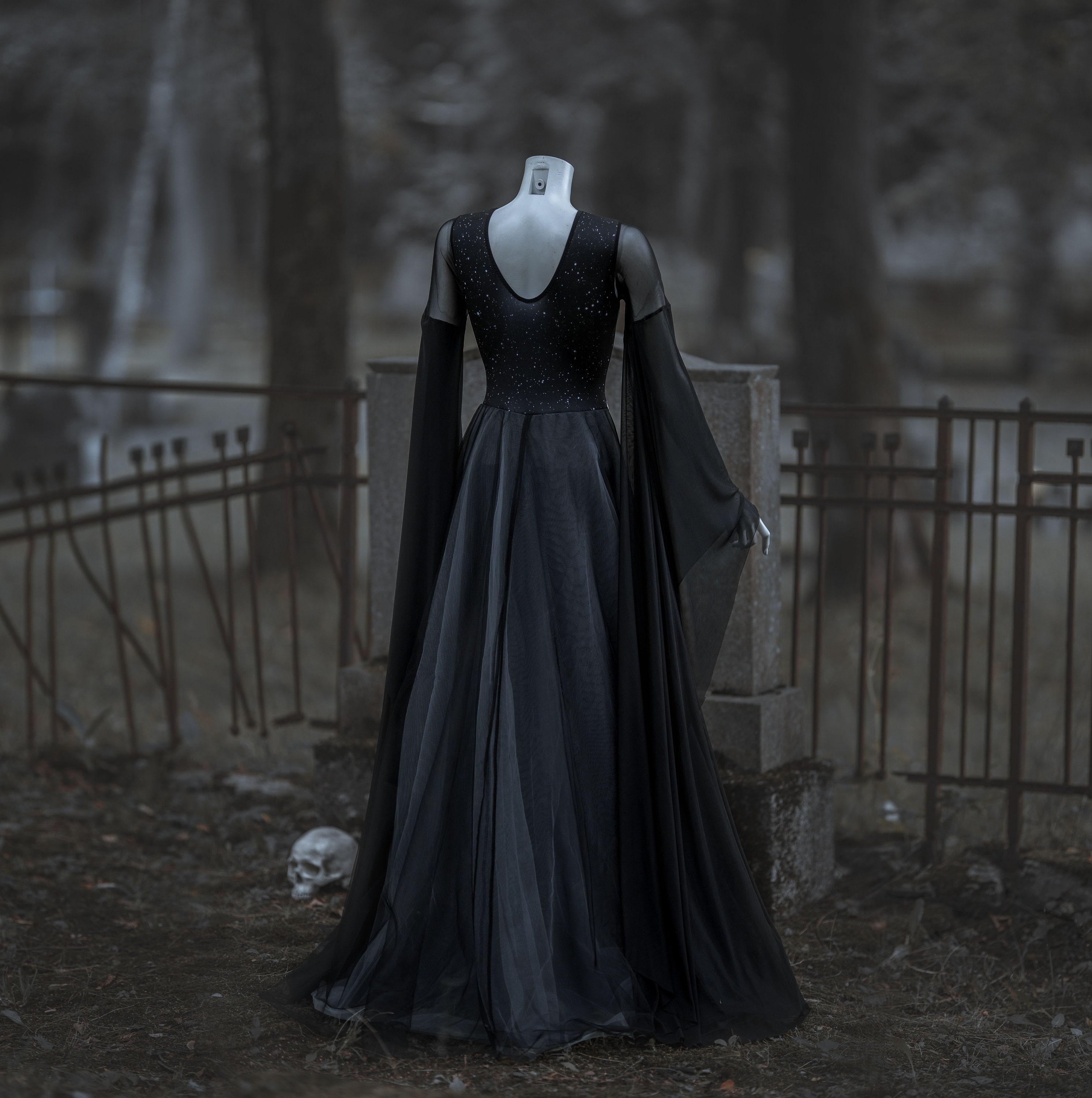 Gothic Elven Wedding Dress – Alkemia Celestial Gown With Silver Moon ...
