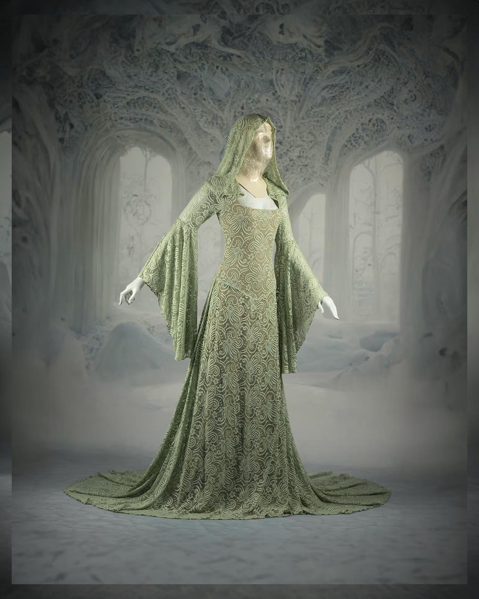 Nimue Earth Priestess Gown – Handfasting Dress, Elven Green Lace ...