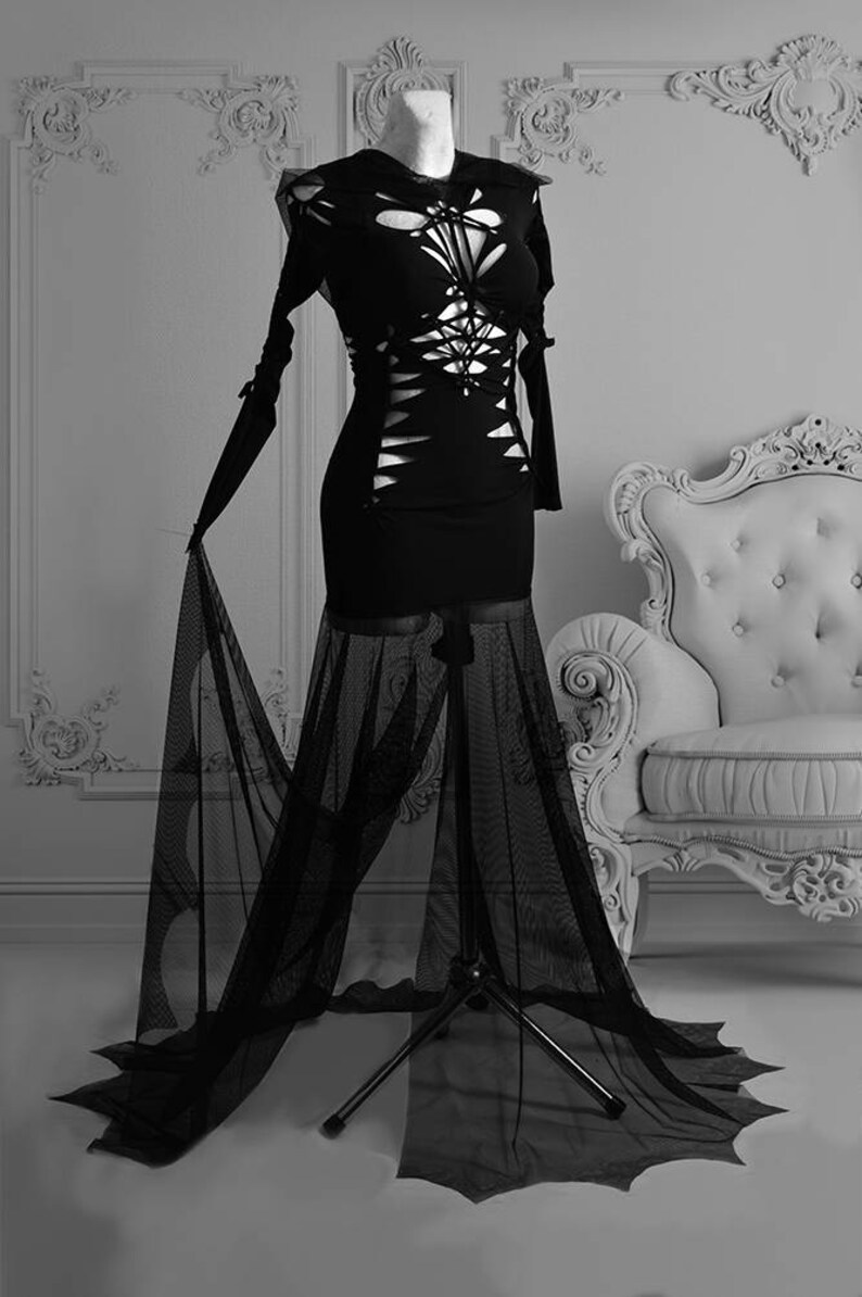 Slashed Dress Morticia Addams Black Gothic Lace Transparent - Etsy UK