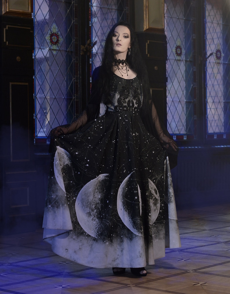 Moon Witchy Gothic Dress Phases Ombre Wedding Bell Sleeves - Etsy