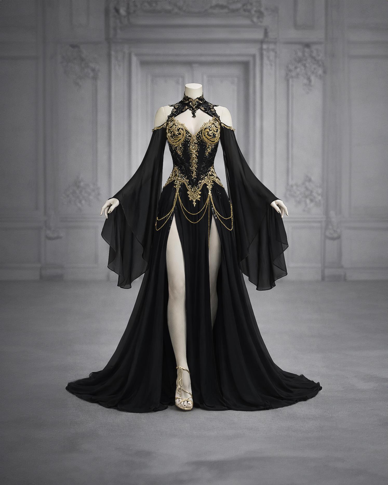 Noctis Divina – Custom Gothic Black Lace DDP Wedding Dress • Dramatic ...