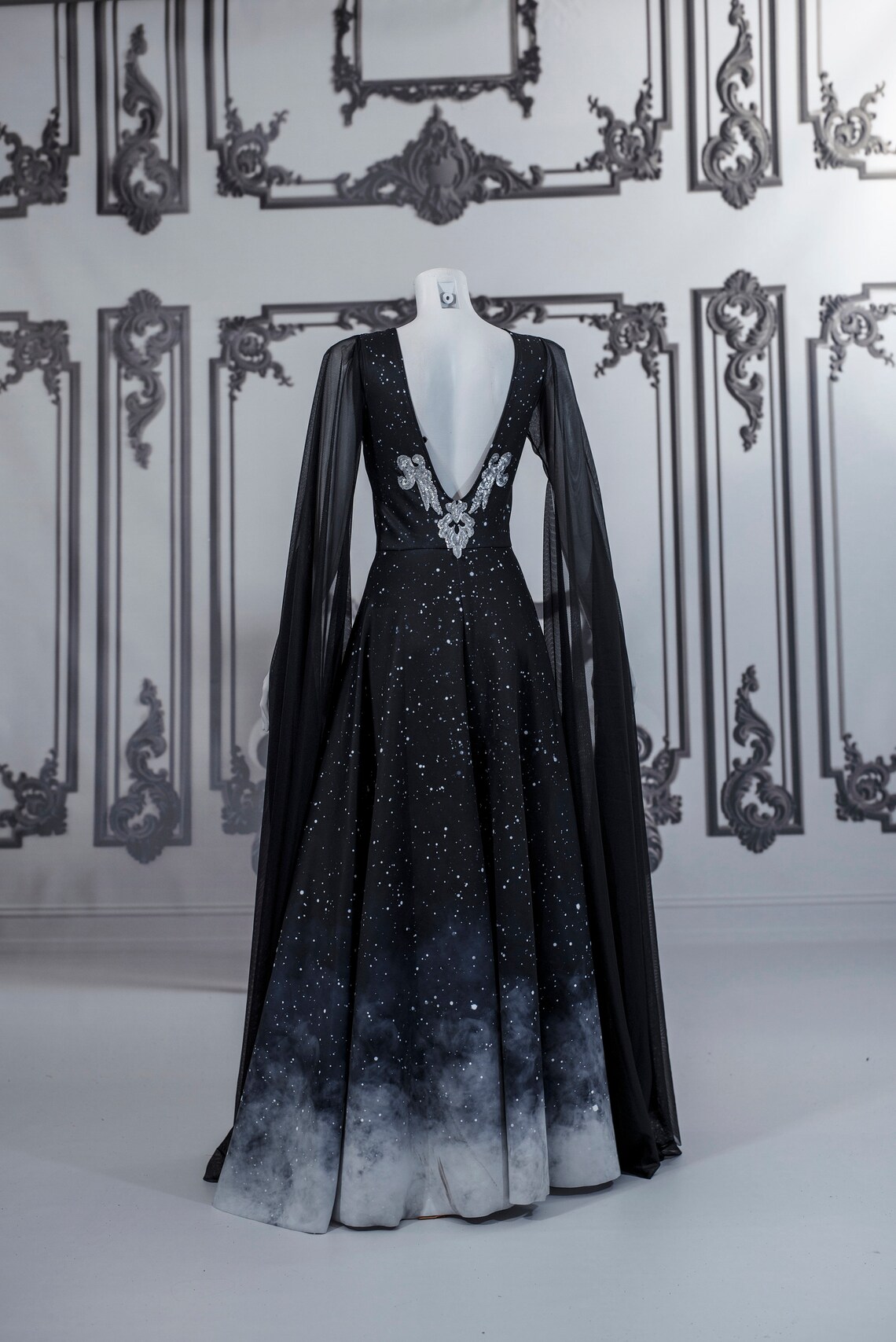 Silver Lace Mist Gown Dress Elven Dark Ombre Long Train - Etsy