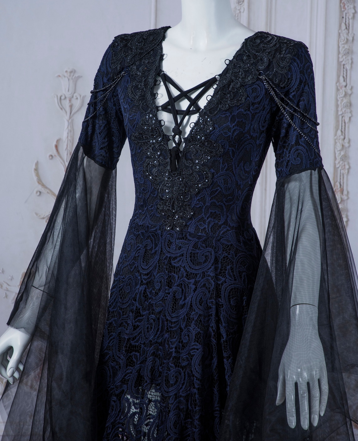 Black Navy Blue Pentagram Satanic Gothic Wedding Dress Bell - Etsy