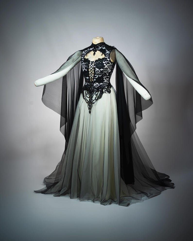 Noctis Arcanum – Gothic Elven Wedding Dress, Celestial Handfasting Gown ...