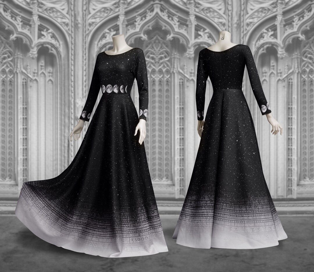 Ombre Moon Dress Gothic Forest Witchy Phases Wedding Maxi Long Elven ...