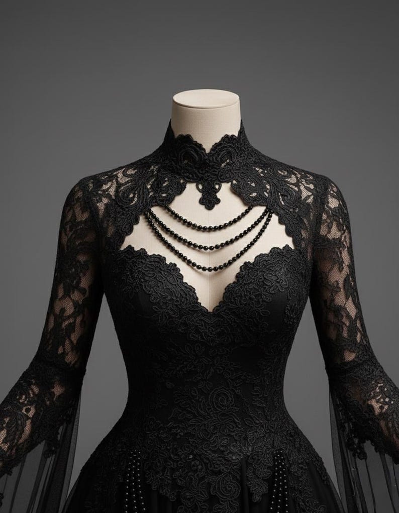 Noctis Divina – Custom Gothic Black Lace DDP Wedding Dress • Dramatic ...