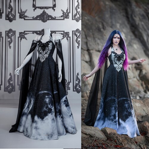 Moon Silver Dress Wedding Gown Phases Gothic Elven Fantasy - Etsy