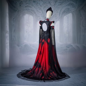 Moon Phases Lace Red Gown Gothic Medieval Princess Black Dress Wedding ...