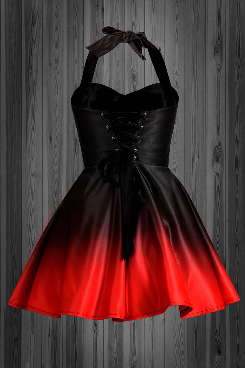 Pin-up vintage retro gothic lace ombre black red dress | Etsy