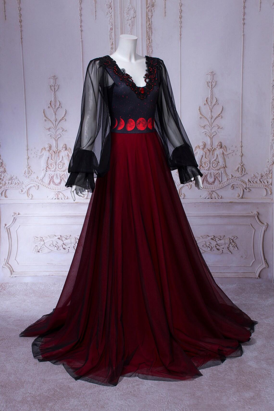 Red Tulle Moon Phases Gown Wedding Dress Witchy Pagan Viking - Etsy