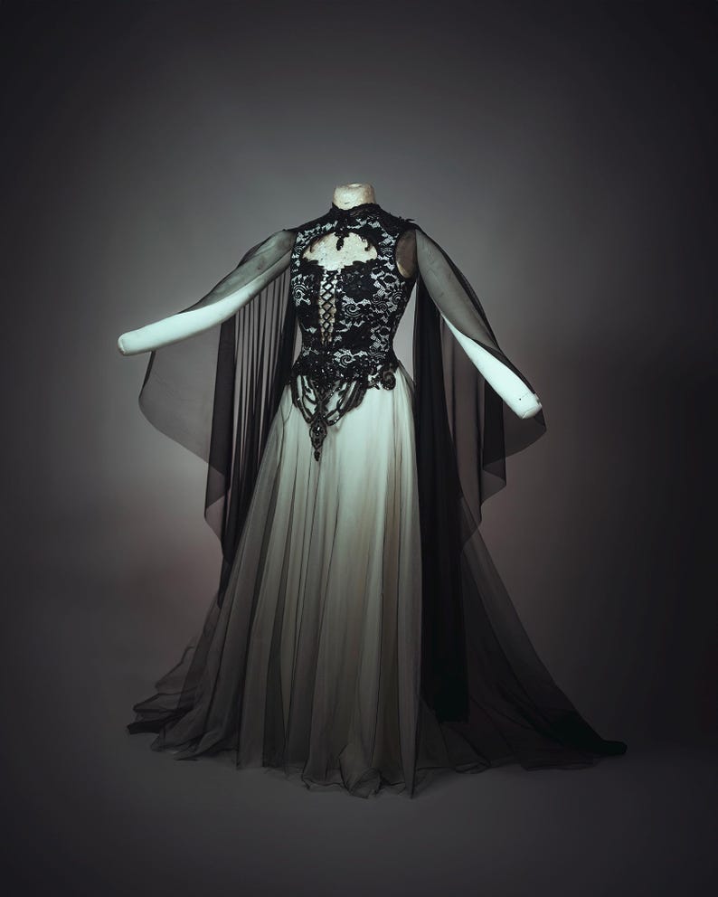 Noctis Arcanum – Gothic Elven Wedding Dress, Celestial Handfasting Gown ...