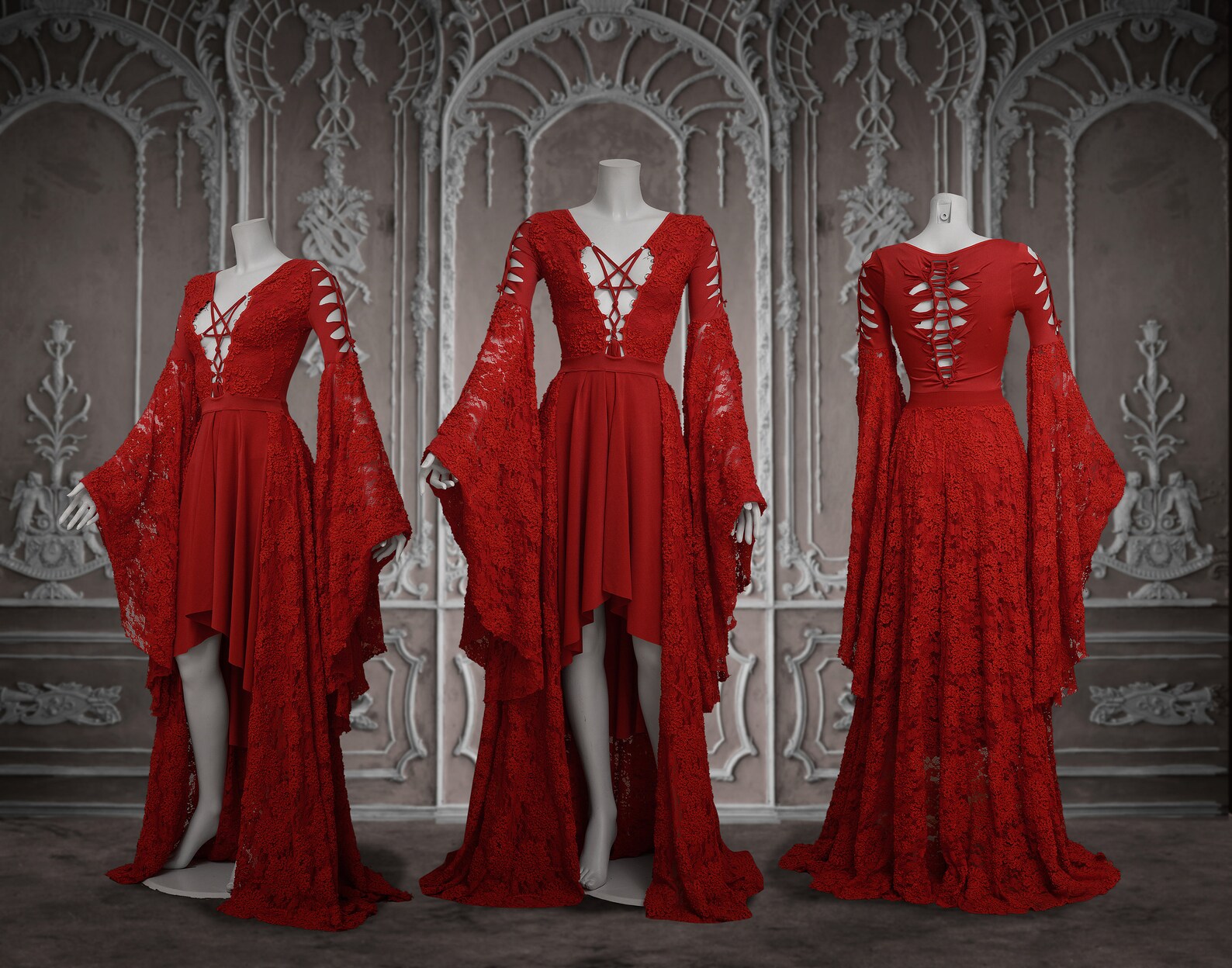 Devil Dress Red Wedding Baroque Gothic Elven Long Train - Etsy