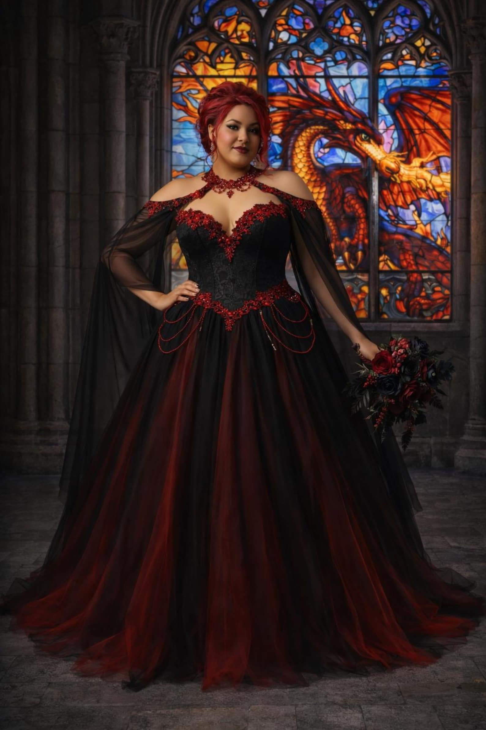 Noctis Divina – Custom Gothic Black Lace DDP Wedding Dress • Dramatic ...