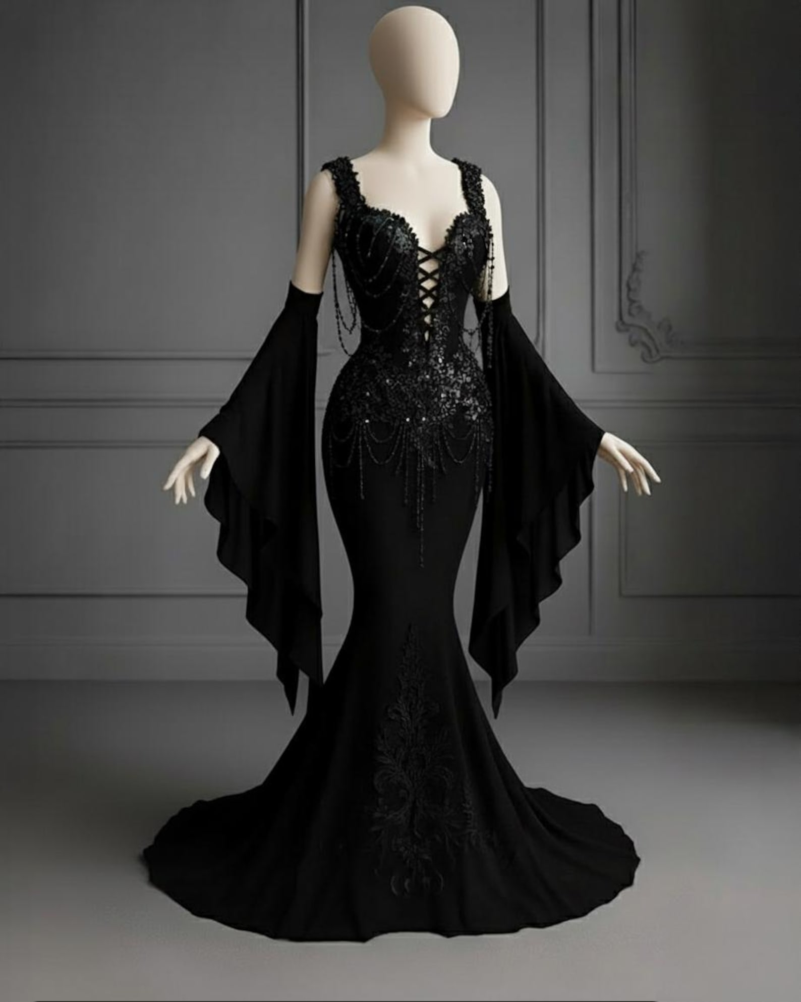 Noctis Divina – Custom Gothic Black Lace DDP Wedding Dress • Dramatic ...