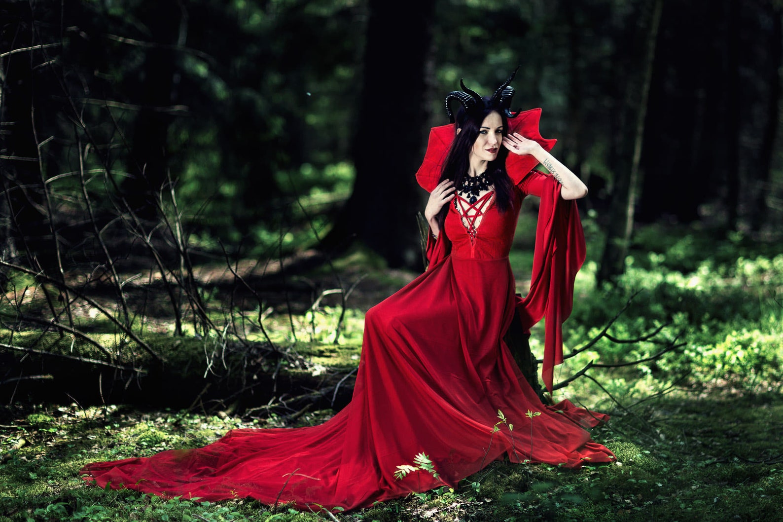 Devil Dress With Collar Red Wedding Baroque Gothic Elven Long - Etsy
