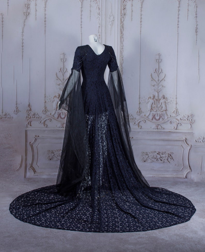 Black Navy Blue Pentagram Satanic Gothic Wedding Dress Bell - Etsy