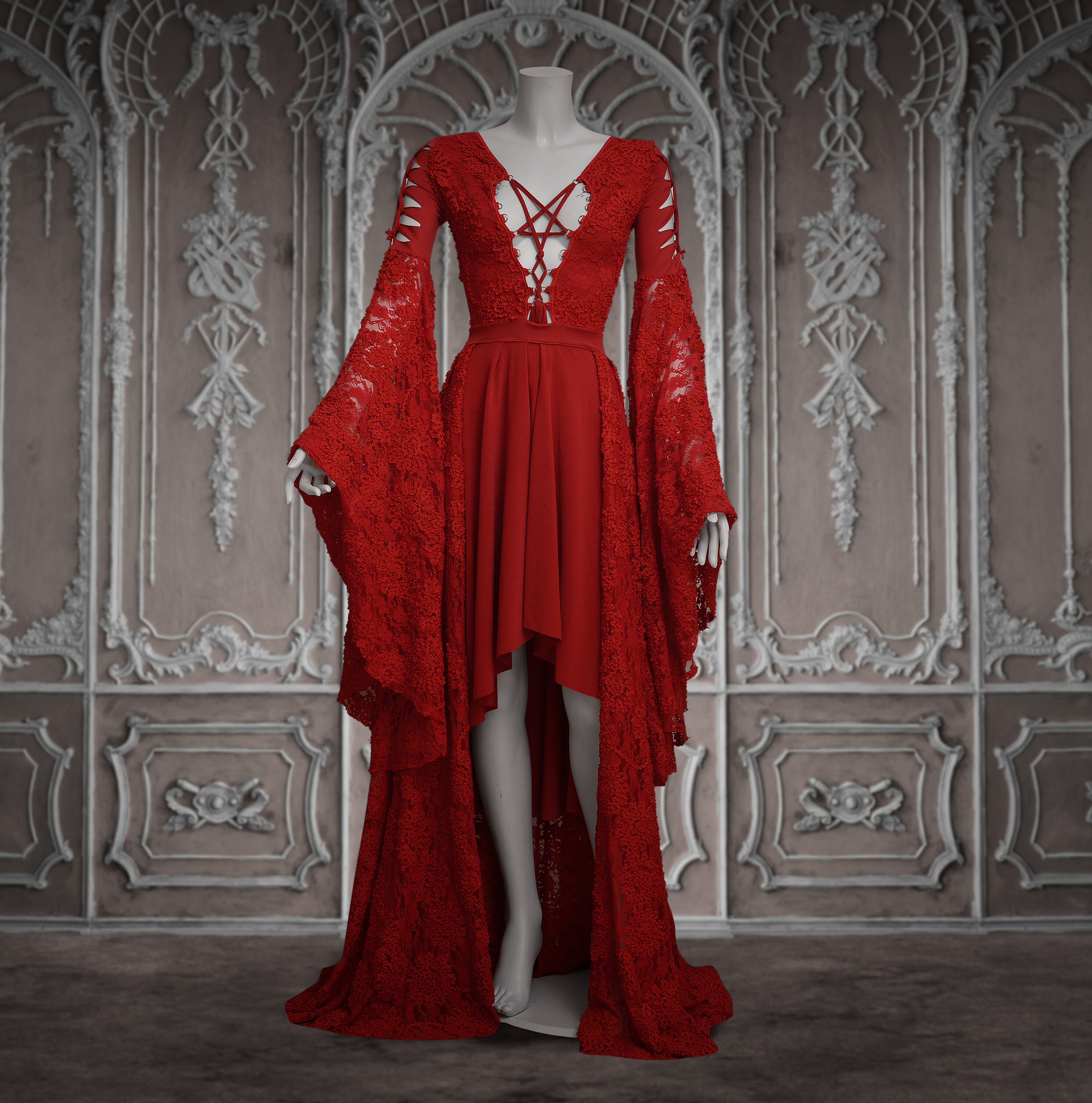 Devil Dress Red Wedding Baroque Gothic Elven Long Train - Etsy