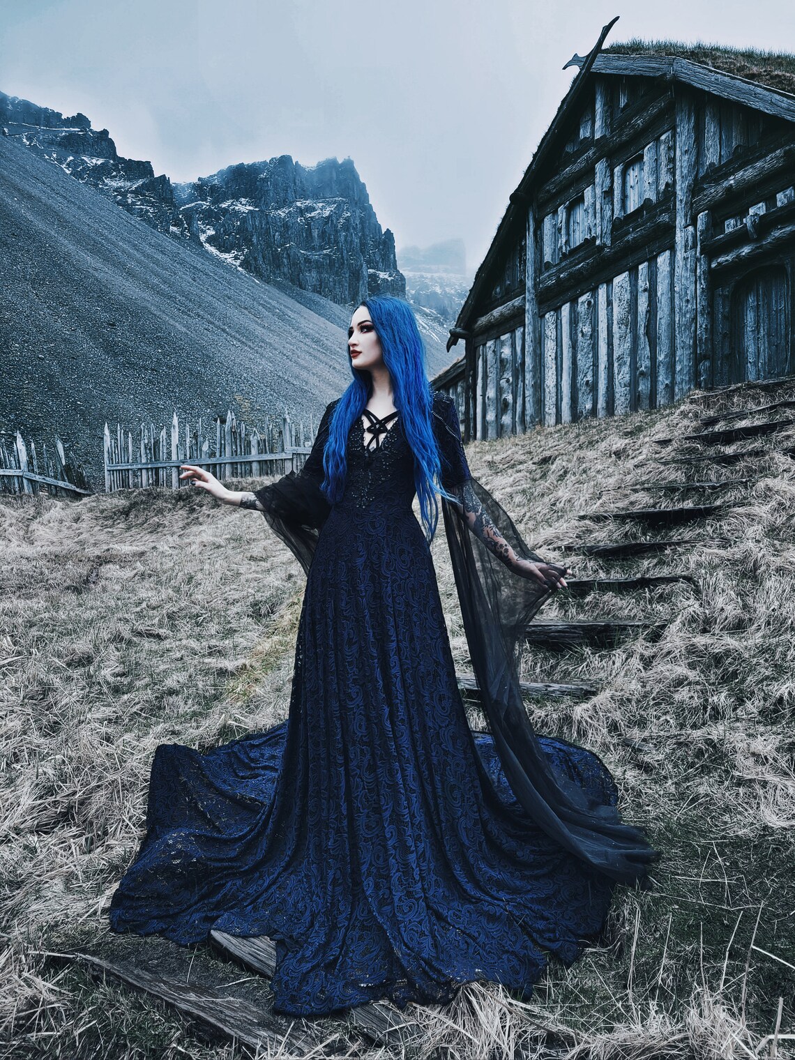 Black Navy Blue Pentagram Satanic Gothic Wedding Dress Bell - Etsy
