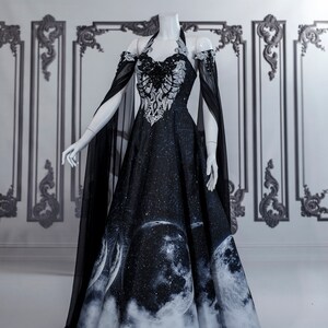 Fairy Moon Silver Dress Wedding Gown Phases Gothic Bell Sleeves Maxi ...