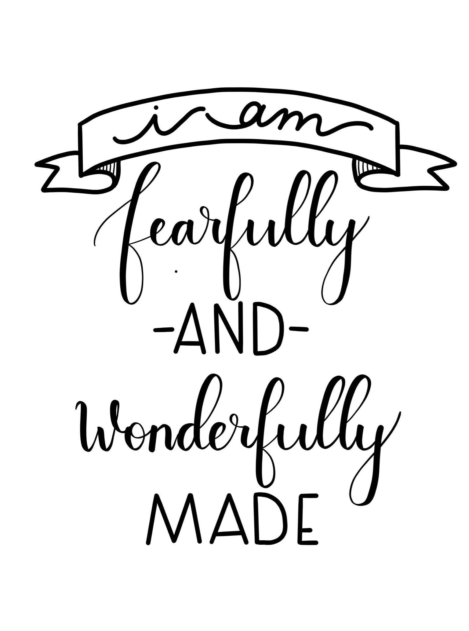 I Am Fearfully and Wonderfully Made Hand Lettered Christian Bible Verse ...