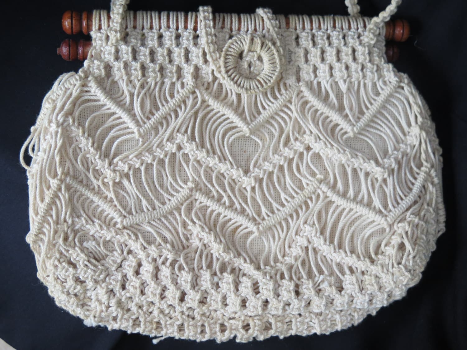 Vintage 60's Macramé Wood Handle and Macramé Purse - Etsy