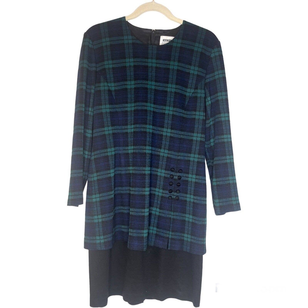 Lois Snyder Dani Max Vintage Green Tartan Plaid Long Sleeve Sheath ...